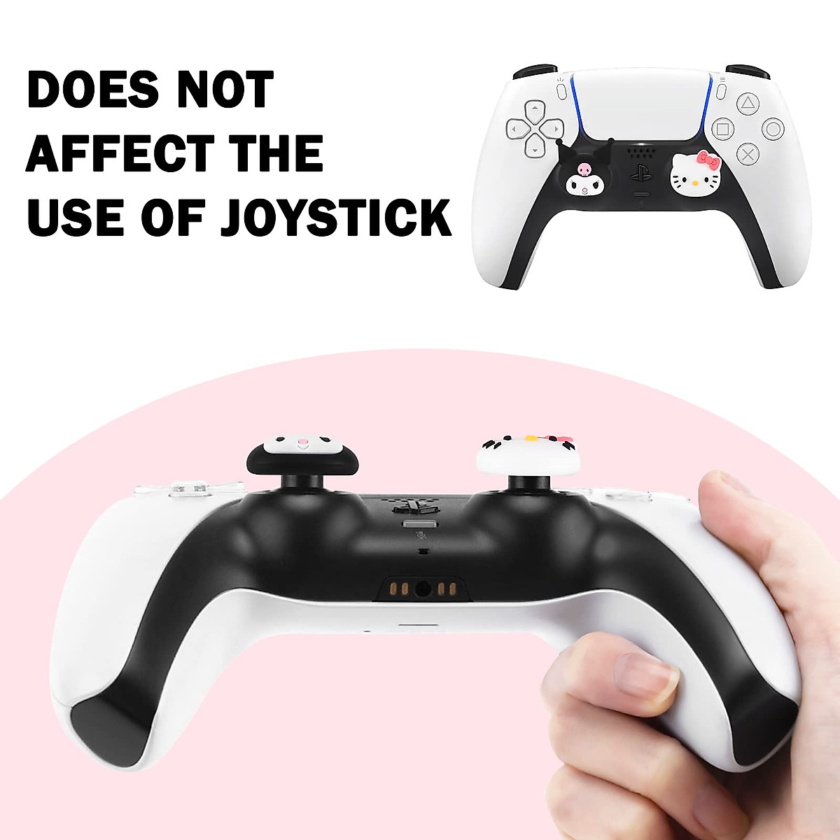 DLseego Cat & Evil Rabbit 4PCS Thumb Grips Caps for Xbox One PS5 PlayStation4 DualSense Switch Pro Wireless Controller Steam Deck, Soft Silicone Anti-Slip Button Cap Japanese Cartoon 3D Joystick Cover