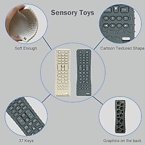 2Pack Silicone Baby Teething Toys, Soft Chew Toys with TV Remote Control Shape, Teether Early Educational Sensory Toy for Babies 3-12 Months Boys or Girls(Grey+White)