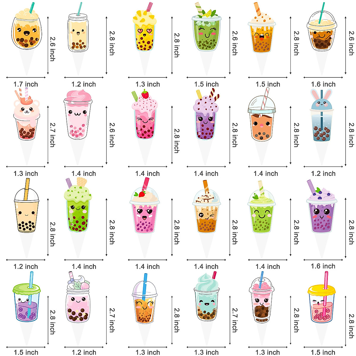 Bubble Tea Cupcake Toppers 48Pcs Boba Tea Themed Birthday Party Decorations Bubble Milk Tea Cake Cupcake Topper Decorations for Pearl Milk Tea Theme Birthday Baby Shower Party Supplies
