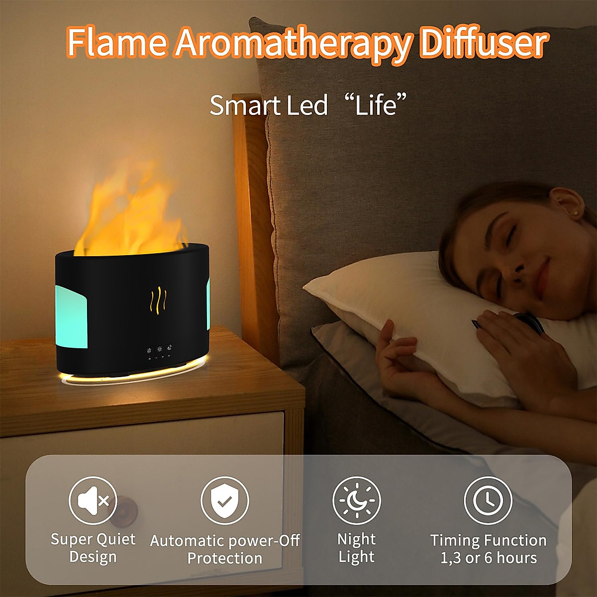 DEPULAT Flame Aroma Diffuser, 450ml Flame Fire Diffuser Humidifier, 7 Colors Changing Oil Diffuser, Aromatherapy Essential Oil Diffuser Humidifier with Remote Control for Large Room, Bedroom, Office