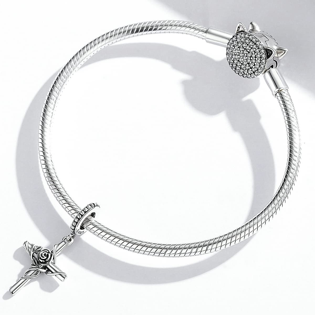 BABAMIA 925 Sterling Silver Cross Bead Charms for Bracelets and Necklaces Vintage Rose Cross Bracelet Charms for Women&Men Charms Jewelry