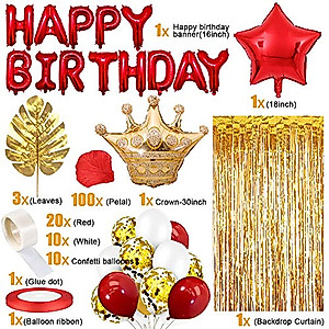 Toylin Red Gold Birthday Decorations, Red Party Decorations, White Gold Confetti Balloons Gold Curtain for Independence Day Baby Shower Wedding Birthday Anniversary Bachelorette Party Decorations