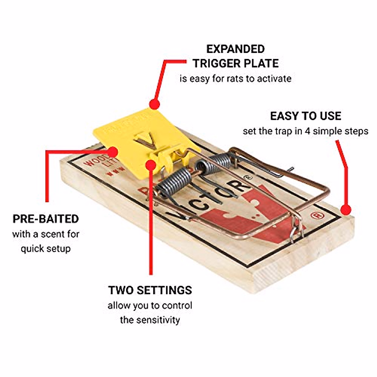 Victor M205-6 Easy Set Plastic Pedal Sustainably Sourced FSC Wood Humane Snap Rat Trap - 6 Wooden Traps