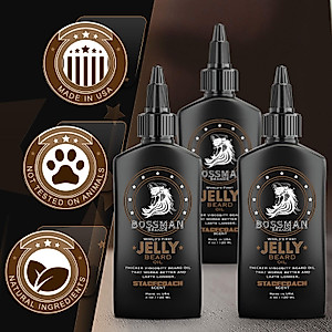 Bossman Jelly Beard Oil - Beard Growth Softener and Moisturizer Care - Larger 4oz, Bottle - 3 Pack Kit - Made in USA (Stagecoach Scent)