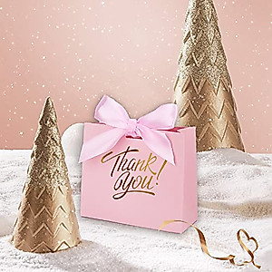 KPOSIYA Small Gift Bags, 50 Pack Small Thank You Bags 4.5x1.8x3.9 Inches Party Favor Bags Pink Paper Gift Bags Candy Bags with Bow Ribbon,Mini Gift Bags for Wedding Baby Shower Birthday Bridal Business Party Supplies (Pink)