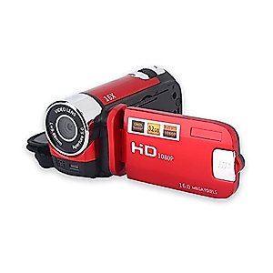 Handheld Video Camcorder FHD 16x Digital Zoom, Tragbar DV Digital Camera with COMS Sensor, Builtin Speaker, 270 ° Rotary Screen, Video Camera for Kids(Red)