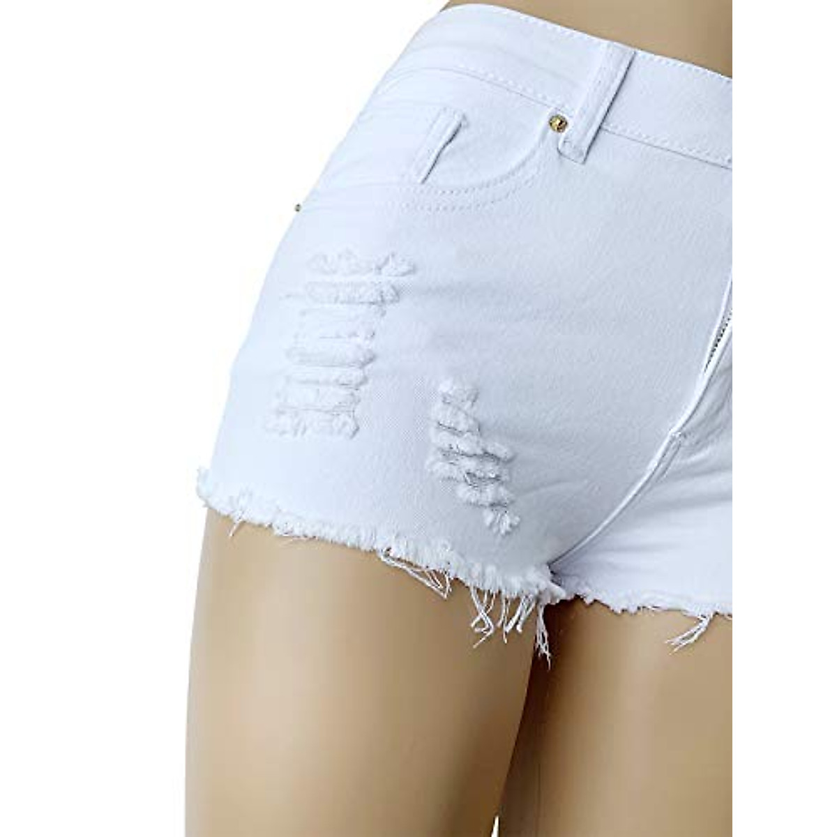 Aodrusa Womens Ripped Denim Shorts Mid Waist Sexy Short Cutoff Distressed Short Jeans White US 2-4
