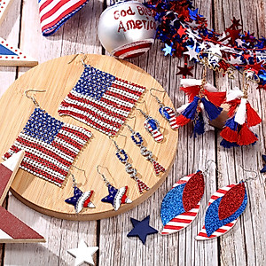 6 Pairs American Flag Earrings Independence Day Earrings Patriotic Earrings Set Red White Blue American USA Flag Earrings 4 of July Teardrop Tassel Rhinestone Drop Earrings Gift for Women