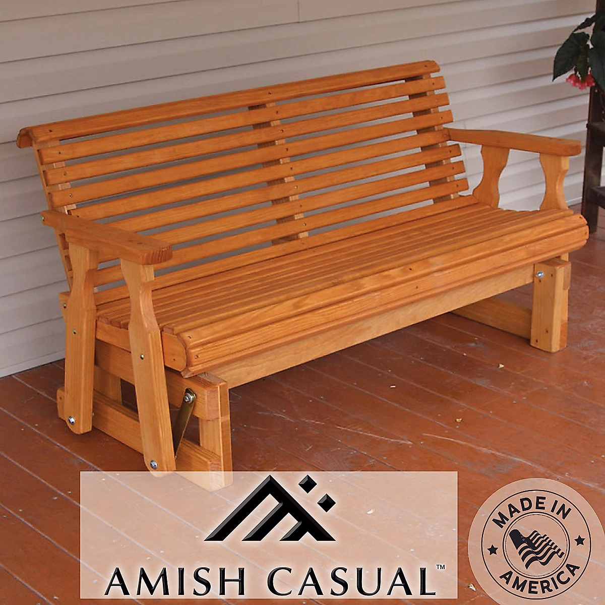 Amish Heavy Duty 800 Lb Roll Back Pressure Treated Porch Glider (4 Foot, Cedar Stain)