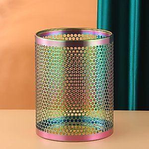 Mesh Wastebasket Round Mesh Stainless Steel Wastebasket Trash Can Recycling Bin for Home, Office, Bathroom, Bedroom & Kitchen, 3.5 Gallon / 12L, 11" Height x 10" Diameter Garbage Can-Rose Gold