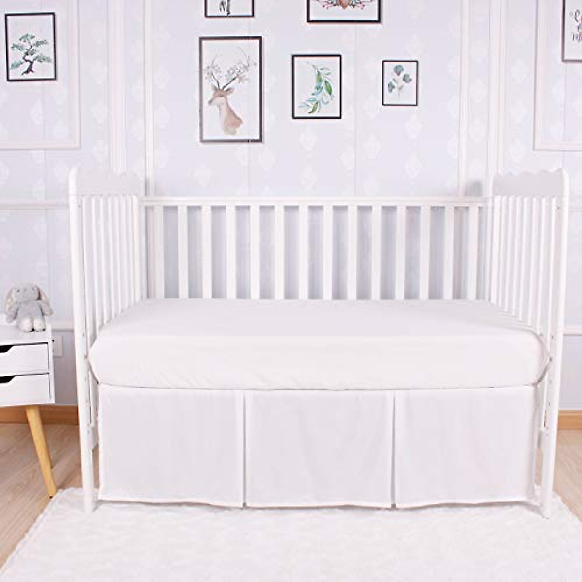 CaSaJa Classic Microfiber Crib Skirt with 2 Pleated Workmanship, Soft Breathable Dust Ruffle Fits Standard Crib and Toddler Bed, Pure White Color for Baby Boys and Girls, 14 inches Drop, White