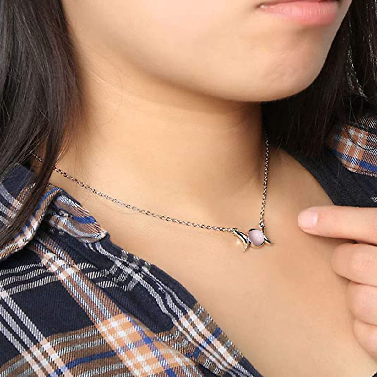 MISS RIGHT Rose Quartz Healing Crystal Triple Moon Goddess Phase Necklace for Women Men: Stainless Steel Crescent Moon Chakra Charm Necklace