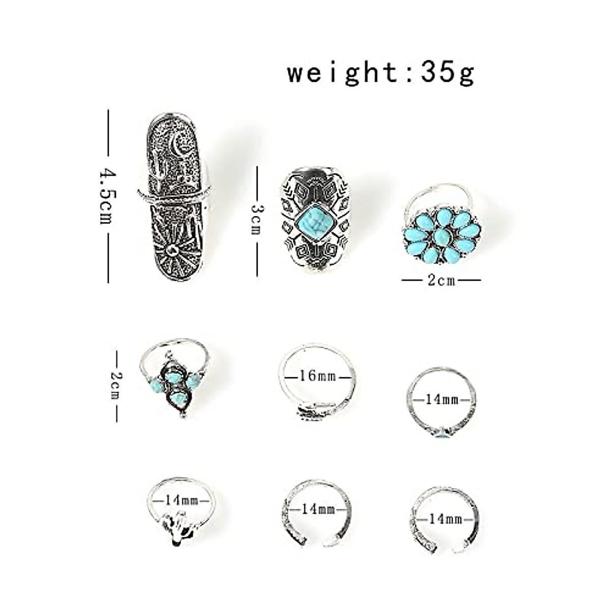 Fuqimanman2020 9pcs Boho Silver Statement Rings Joint Knuckle Ring Set