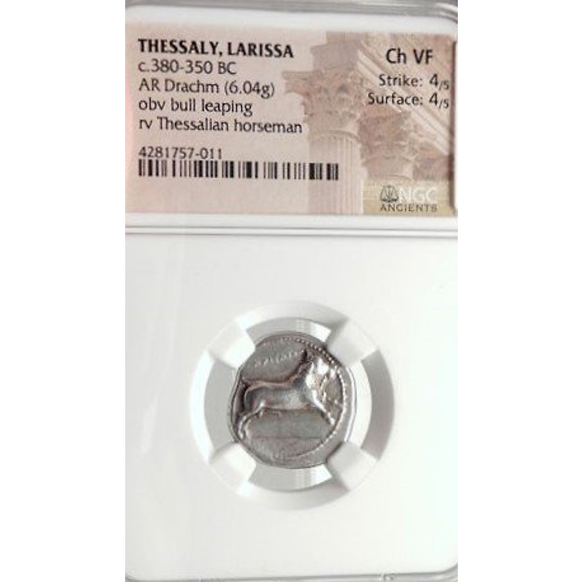 GR 380-350 BC Ancient Greece Antique Silver Greek Coin AR Drachm Choice Very Fine NGC