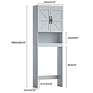 SRIWATANA Over The Toilet Storage Cabinet, Bathroom Organizer with Adjustable Shelf, 2-Door Toilet Storage Rack, Gray