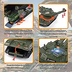 COVTOY Military Toy Tank Set for Kids, Military Transport Tank and 6PCS Army Vehicles, Tank & Vehicle Playset with 3 Sound and Launcher, Birthday Gift for Boys 3-5 Years Old