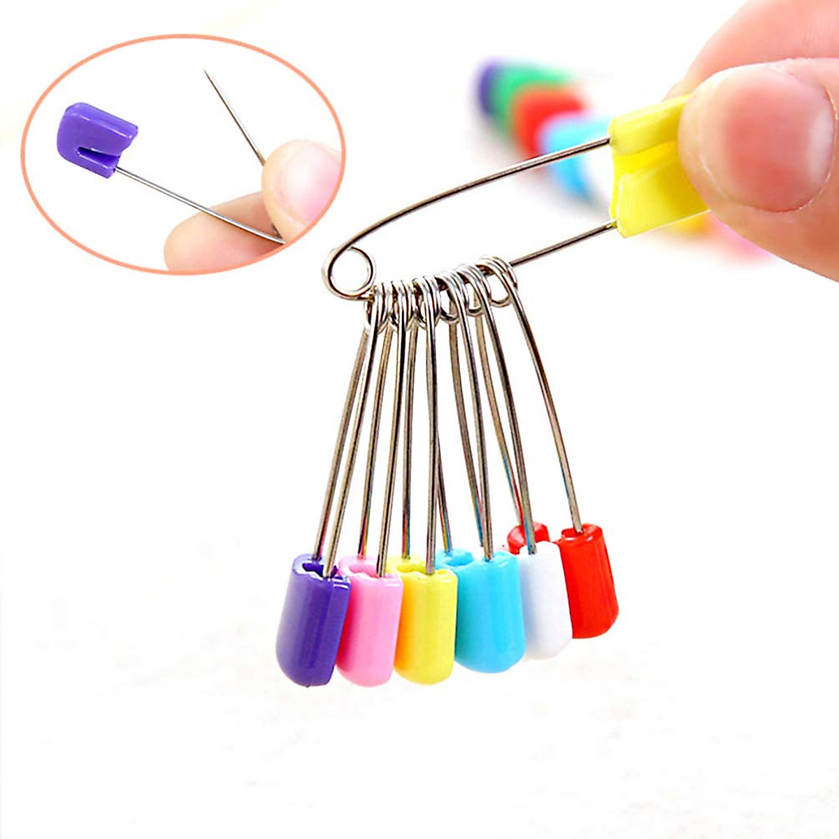 50 Pcs Baby Cloth Diaper Pins Stainless Steel Pins Plasetic End Safety Pins