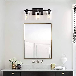 diniluse Bathroom Vanity Light 3-Light, Black Bathroom Light Fixtures with Clear Glass Shade, Vintage Bathroom Vanity Lights, Modern Wall Sconce for Bathroom, Living Room, Hallway, Bedroom