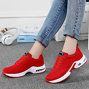 Women's Air Running Shoes Lightweight Comfortable Non-Slip Walking Shoe Outdoor Breathable Fashion Mesh Sneakers (3,Red,Female,Women)