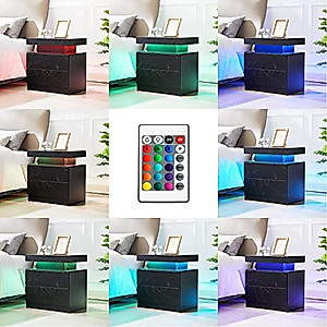 Melon Studio LED Nightstand with Drawers - Stylish Smart Bedside Table with 2 Drawers for Bedroom, Home - Mesa De Noche para Dormitorio - Wooden Nightstand Light RGB with Remote Control - Black