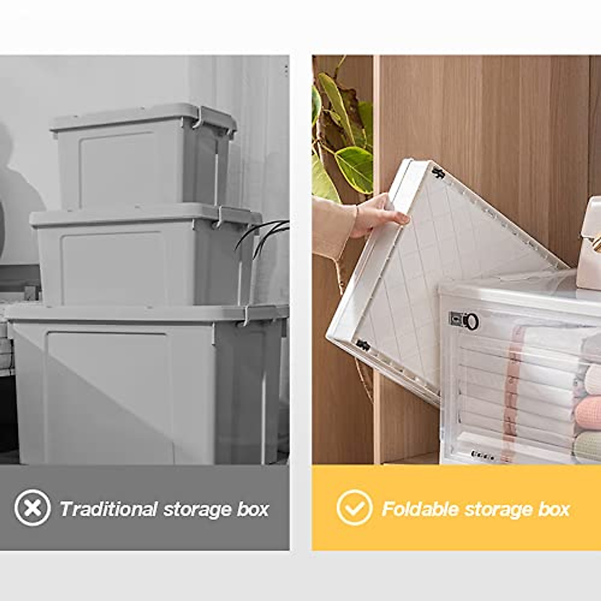 YUEHUA Collapsible Storage Bins with Lids, 40 Liter Large Storage Bins with Lids, Plastic Storage Bins, Plastic Tote for Home/Bedroom/Kitchen/Office/Travel