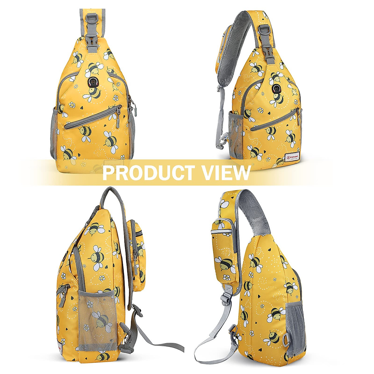 ZOMAKE Sling Bag for Women Men:Small Crossbody Sling Backpack - Mini Water Resistant Shoulder Bag Anti Thief Chest Bag Daypack for Travel Hiking Outdoor Sports (Bee Yellow)