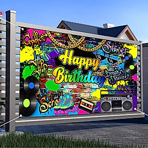 Avezano Hip Hop Birthday Party Backdrop Throwback Retro Birthday Banner Decor Graffiti 80's 90's Birthday Party Background (70.8x43.3inch)
