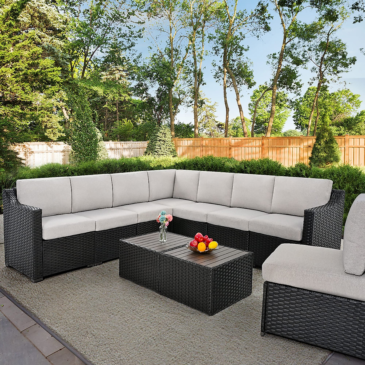 HAPPATIO 10 Piece Patio Conversation Set,All-Weather Patio Furniture Set with Multiple Configuration Options,Rattan Wicker Outdoor Sectional Sofa with Thick Cushions. Easy Setup. (Brown/Gray)