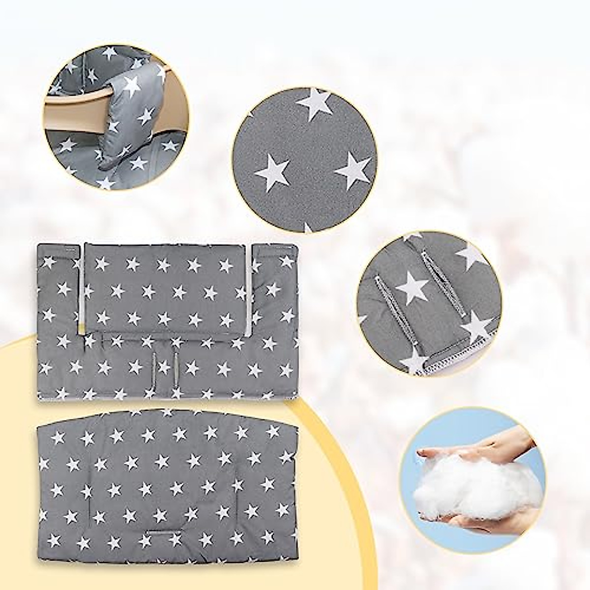 LLHQAMT for Stokke High Chair Cushion, Soft and Comfortable for Tripp Trapp High Chair Cushion, for Tripp Trapp Cushion Set Makes It Safer and More Comfortable for Baby to Sit On (Grey Star Pattern)