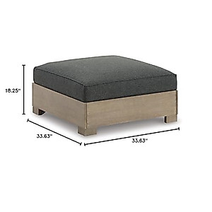 Signature Design by Ashley Citrine Park Casual Outdoor Ottoman with Cushion, Light Brown & Gray