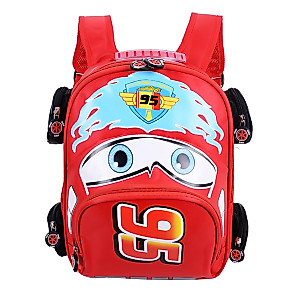 Toddler Boys Girls Backpack Waterproof Cartoon Truck Car Kindergarten Child Snack School Bag (Red)