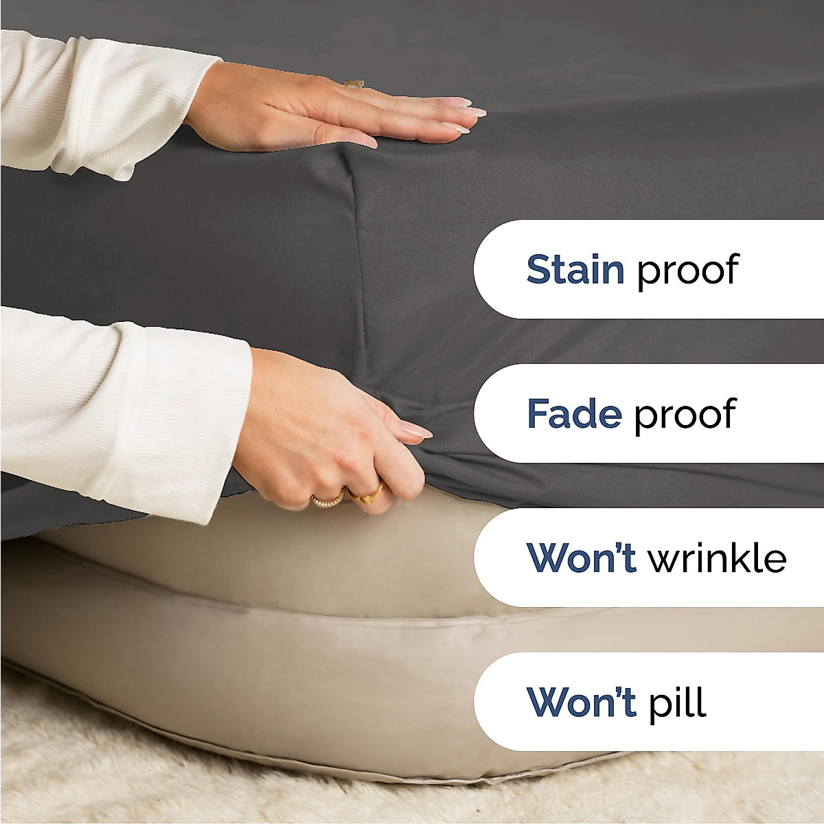 Extra Deep Full Fitted Sheet - Hotel Luxury Single Fitted Sheet Only - Easily Fits 18 inch to 24 inch Mattress - Ultra Soft, Wrinkle & Fade Free w/Extra Deep Pockets - Breathable & Comfy - Charcoal