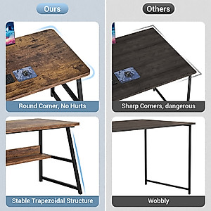 Topfurny Computer Desk 32 Inch Modern Sturdy Writing Desk with Bookshelf Study Table Desk with Metal Legs Industrial Table for Home Office for Small Space, Rustic Brown