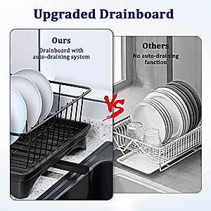 Aonee Dish Drying Rack, Dish Rack with Drainboard, Cutlery Holder, Rust-Proof Metal Dish Racks for Kitchen Counter
