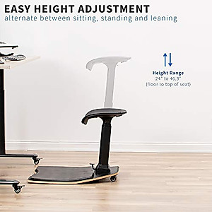 VIVO Ergonomic Leaning Perch Chair for Standing Desk, Portable Height Adjustable Posture Stool with Anti-Fatigue Mat for Home and Office, Black, CHAIR-S02M