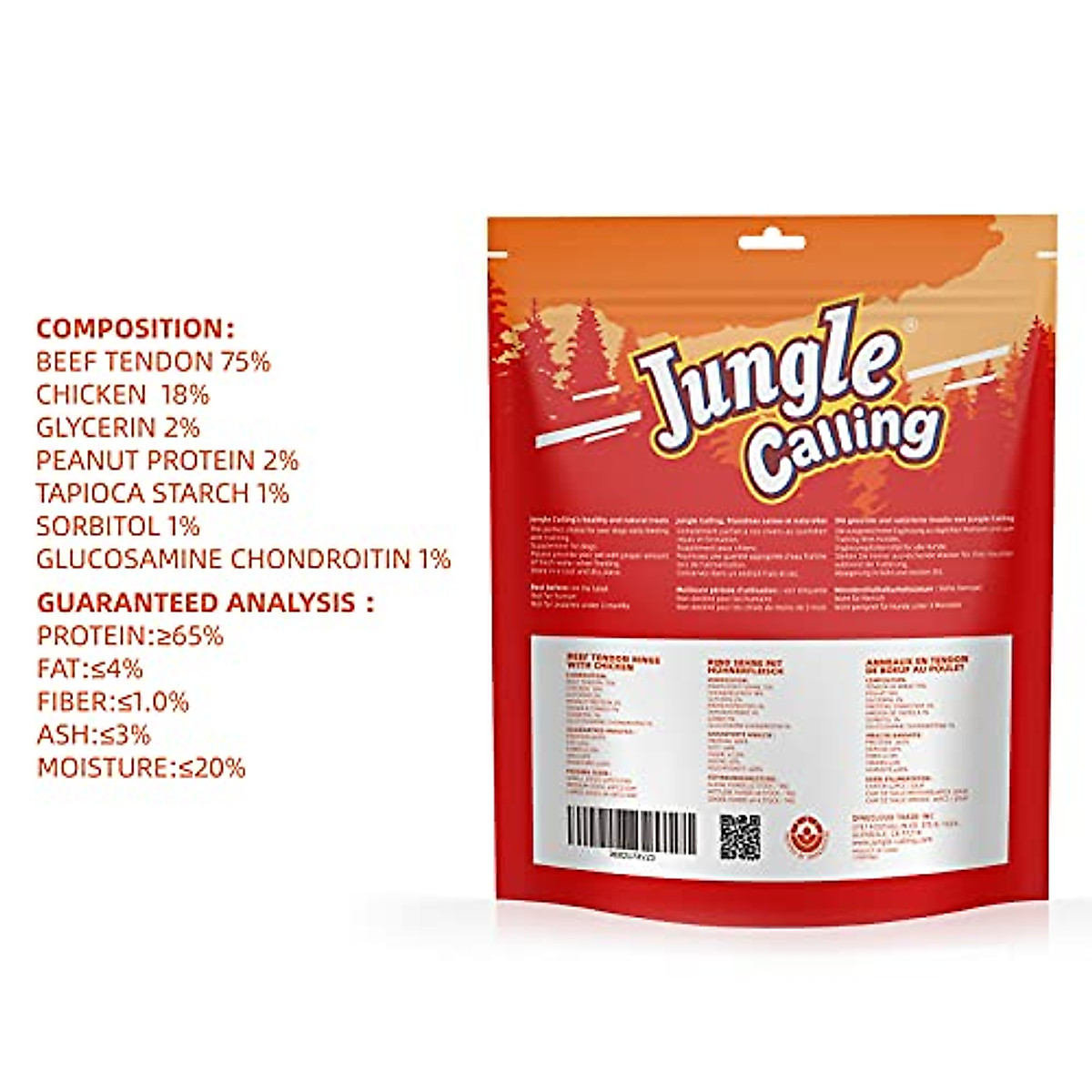 Jungle Calling Beef Tendons for Adult Dogs, Chicken Wrapped Tendons Dog Chews Long Lasting Hip and Joint Supplement for Dogs with Glucosamine (Ring)