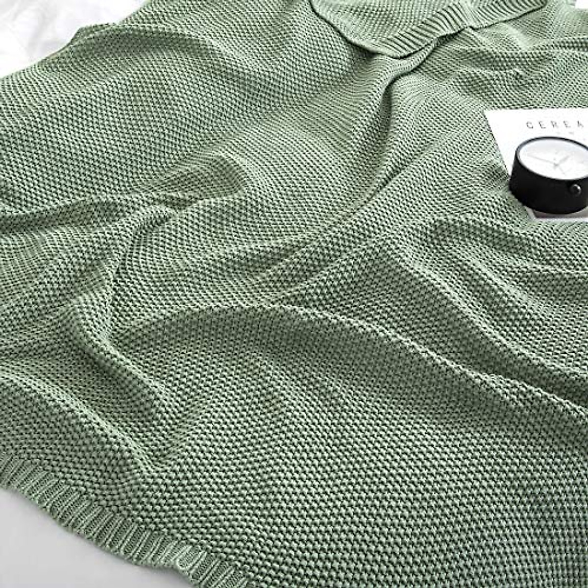 Revdomfly Sage Green Knitted Throw Blanket for Couch, 100% Cotton Cable Knit Throw Blanket Soft Cozy Decorative Sofa Chair Blankets, 50" x 60", Sage Green