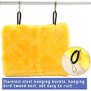Cdycam Pet Bird Nest Hammock Hanging Cave Cage Plush Snuggle Happy Hut Tent Bed, Yellow (Medium (9"x 5.31"x 6.3"))