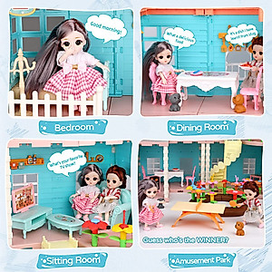 OENUX Doll House 7-8,Storytelling Dollhouse with Unique Furniture and Accessories,Toddler Pretend Play Toy Dolls House for Girls Age 3 4 5 6 7 8 9 Birthday