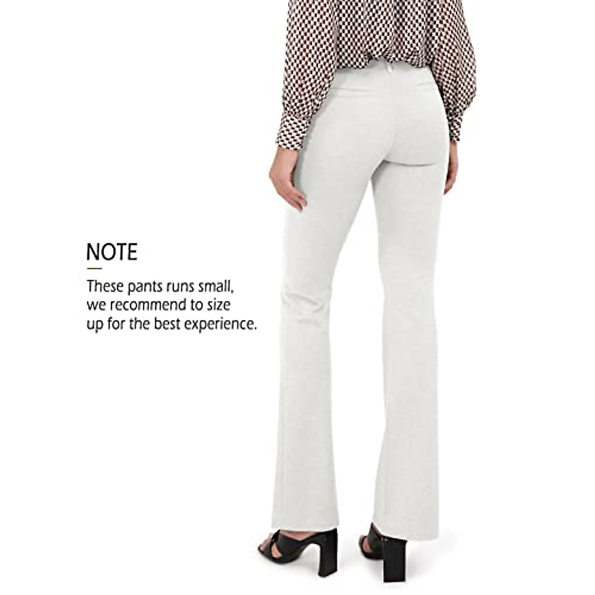 ODODOS Boot-Cut I Classic Dress Pants for Women, Faux Pockets Ponte Casual Work Pants-31 Inseam, Heather White, Large