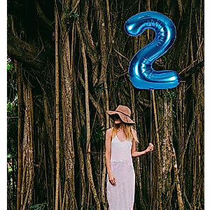 2 Number Balloon Blue Big Number Balloons 40 Inch kit for Happy Birthday Party Decorations Foil Mylar Helium Baby Shower