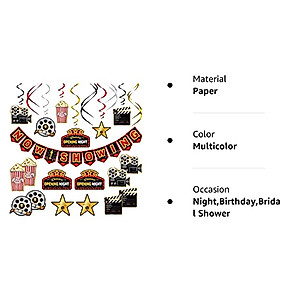 45 Pieces Movie Night Decorations Party Decorations Kit Now Showing Banner Hanging Swirls Movie Theater Themed for Bridal Shower Birthday Party Supplies Film Backdrop