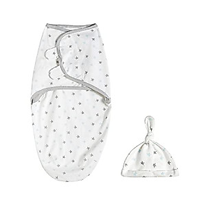 Newborn Swaddle with Hat 100% Cotton Swaddle Blankets for Baby Receiving Blanket Adjustable Sleepsack Easy Wrap Swaddle for Infant Boys Girls 0-3 Months (Stars)