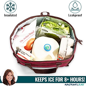 Rachael Ray Chillout Cooler Bag, Soft Sided Zippered Cooler Tote, Insulated and Leak Proof Grocery Bag, Portable Travel Cooler, Hot or Cold Carrier, Burgundy