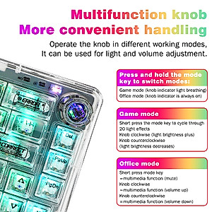 CC MALL 60% Transparent Mechanical Keyboard with Clear Keycaps,Gasket Hot Swappable Custom Wireless Keyboard,RGB Backlit Gaming Keyboard,2.4G/Type-C/Bluetooth Mechanical Keyboard(White)