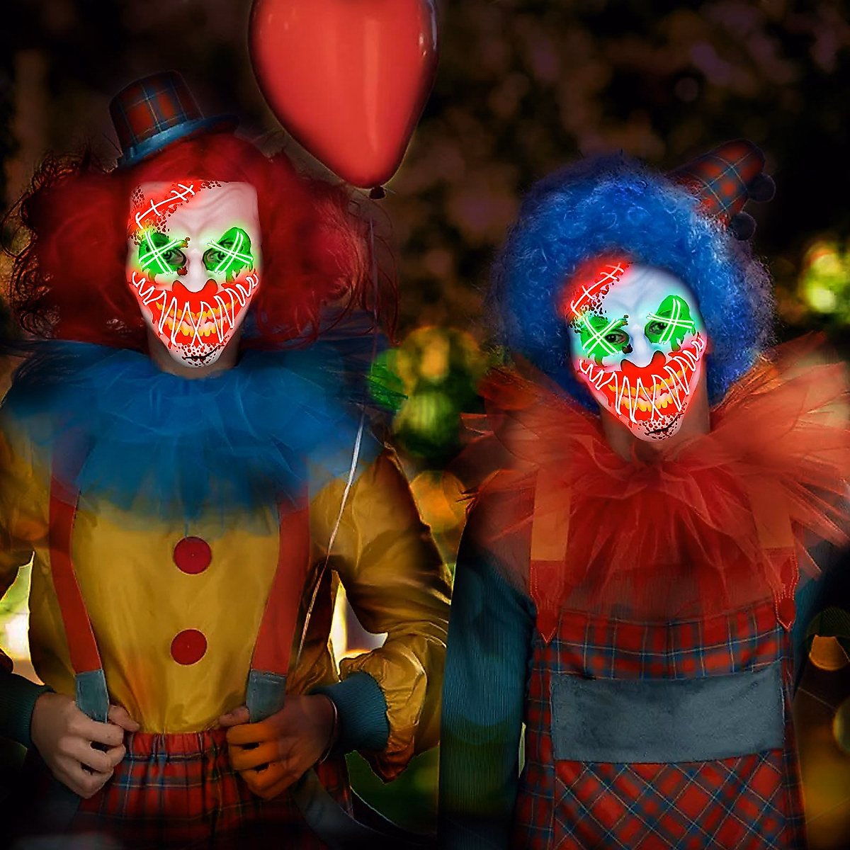 JOINBO Halloween LED Clown Mask for Aldult & Kids，EL Wire Scary Purge Mask for Cosplay Costume,Light up for Halloween Festival Party