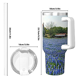 furenan Bluebonnets 40oz Tumbler With Handle And Straw Lid Stainless Steel Double Wall Vacuum Insulated Tumbler Travel Mug Straw Covers Cup For Water Iced Tea Or Coffee