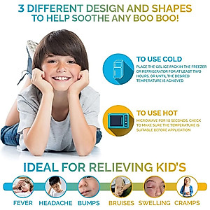 Boo Boo Ice Pack for Kids Injuries, Kids Ice Pack wit, Gel Cold Pack Toddler Ice Pack with Soft Cover Baby, Kid's Pain Relief, Fever, Wisdom Teeth, First Aid, Head, Neck, Arms, Legs Injuries (5 Pack)