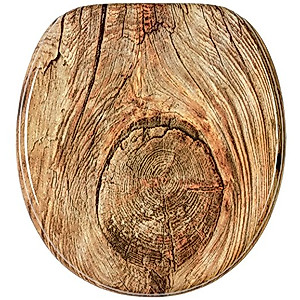 Sanilo ROUND, Silent Slow Close, Molded Wood, Adjustable Toilet Seat, Rustic