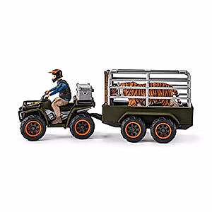 Schleich Wild Life Big Truck Animal Rescue Jungle Adventure 10pc Playset - Includes Off Road ATV, Rider, CAges Trailer, Tiger, and Accessories for Boys and Girls, Highly Durable Gift for Kids Ages 3+